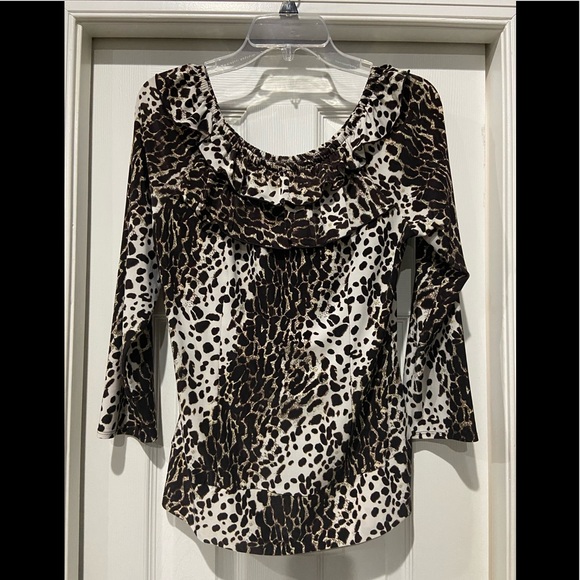 Tops | Animal Print Double Ruffle Neck Blouse | Poshmark